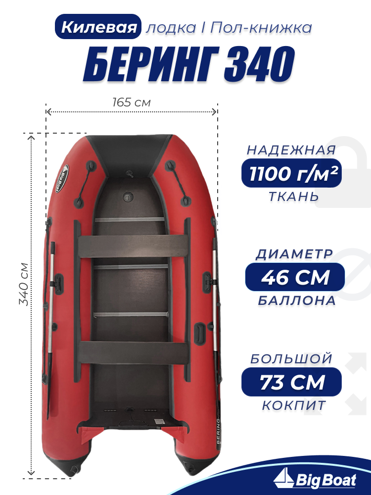 Надувная, под мотор лодка из ПВХ для рыбалки Bering (Беринг) 340К пол-книжка
