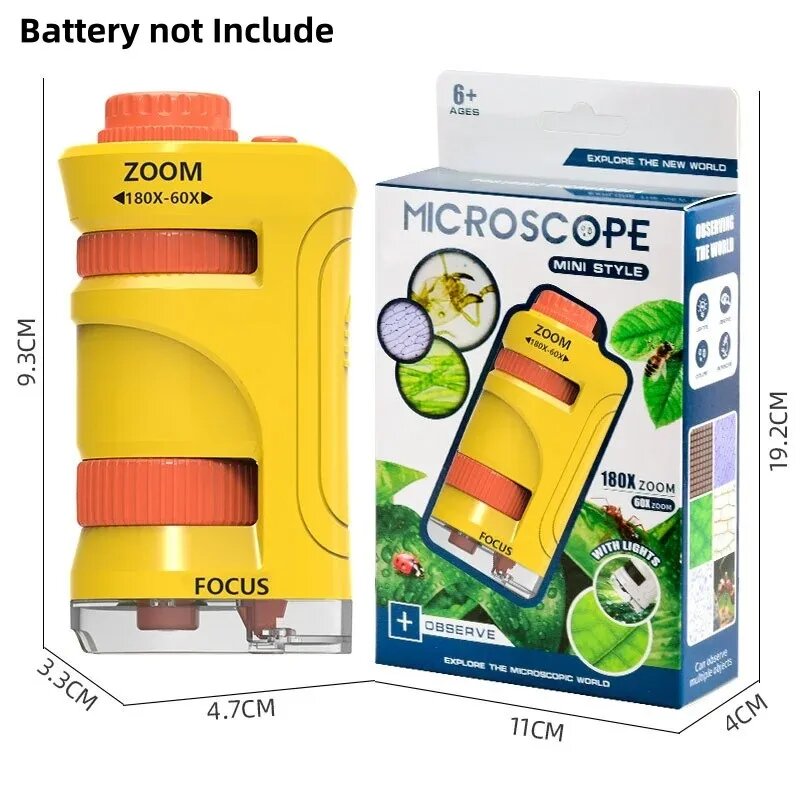 Детский карманный микроскоп 60-180x LED Yellow