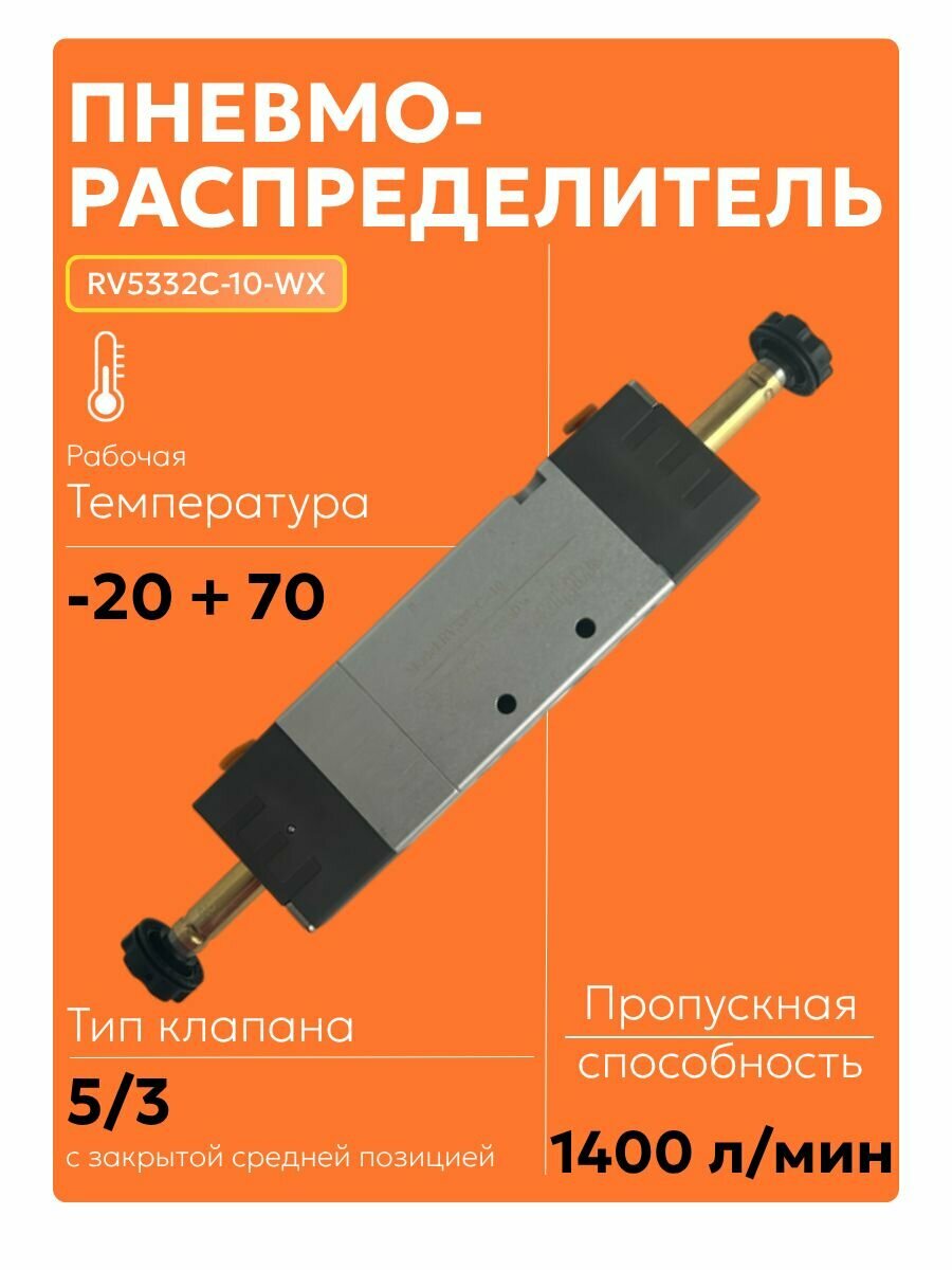 Пневмораспределитель 5/3, G3/8-G1/4, с закрытой средней позицией (без катушки) RV5332C-10-WX