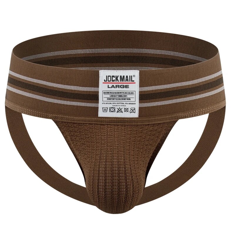 Мужские спортивные трусы-стринги JOCKMAIL из хлопка Коричневый, M, JM261Brown