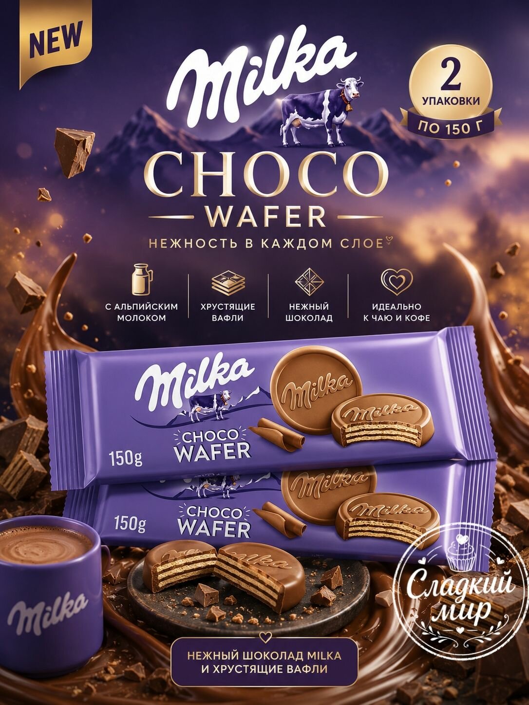 Вафля в шоколаде Milka Choco Wafer / Милка Чоко Вафер 150гр 2шт