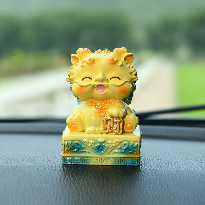 Pixiu resin ornament with cute cartoon style for desk decoration and celebration yellow fortune
