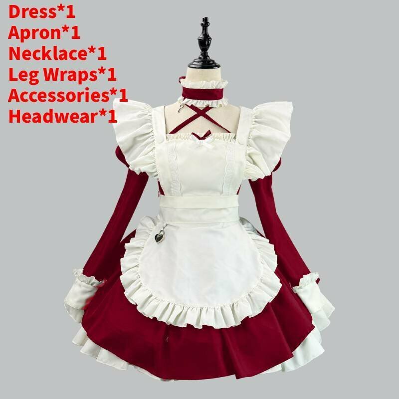 Костюм готической горничной sweet gothic maid outfit с пузырчатыми рукавами и мягким материалом для косплея и ролевых игр бордовый xxl
