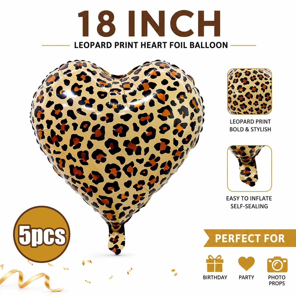 Набор из 5/10 сердцевидных шаров с леопардовым принтом 18 дюймов 5pcs
