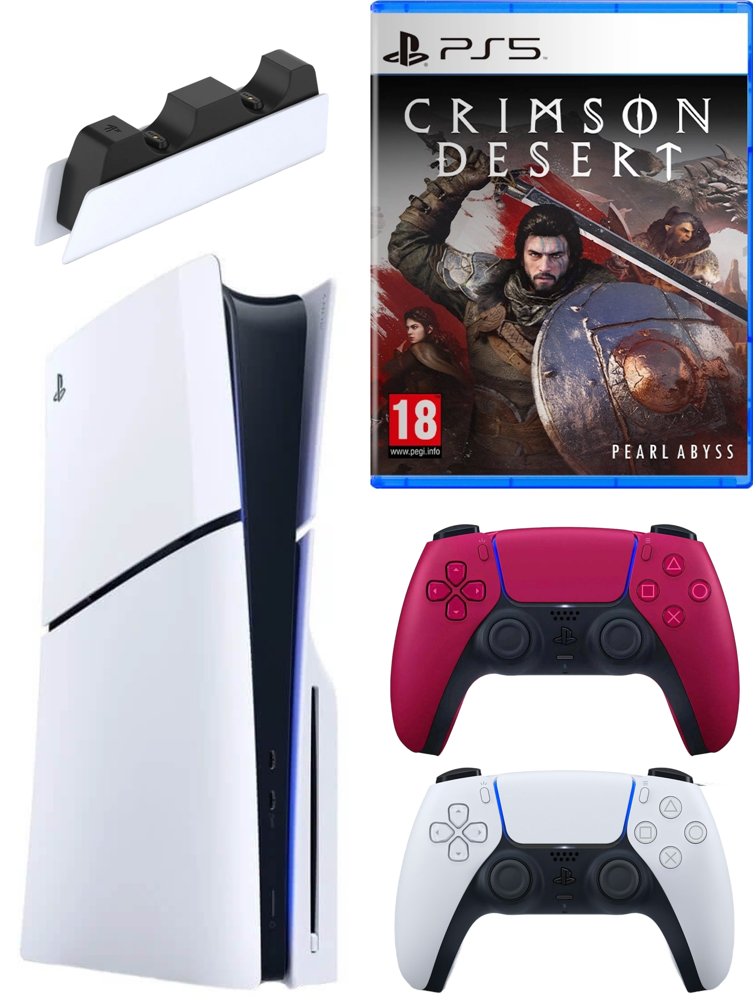 Игровая приставка Sony PS 5 Slim, 1ТБ(с дисководом)+2-ой геймпад+Зарядная станция+Crimson Desert