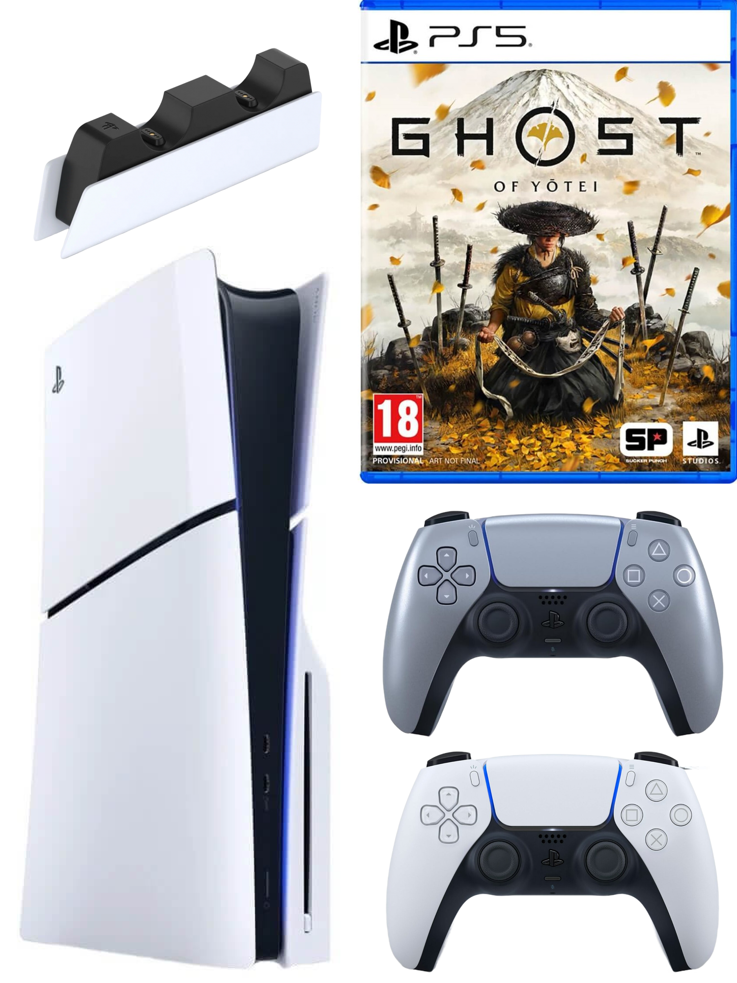 Игровая приставка Sony PS 5 Slim, 1ТБ(с дисководом)+2 геймпад+Зарядная станция+Ghost of Yotei(подробности в чате)