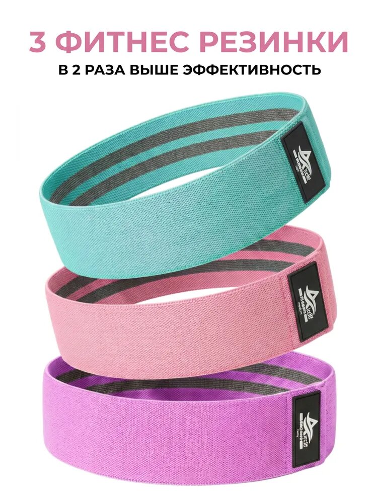 Комплект усиленные 3 шт PREMIUM качества: резинки для фитнеса тканевые с мешочком, Airclif