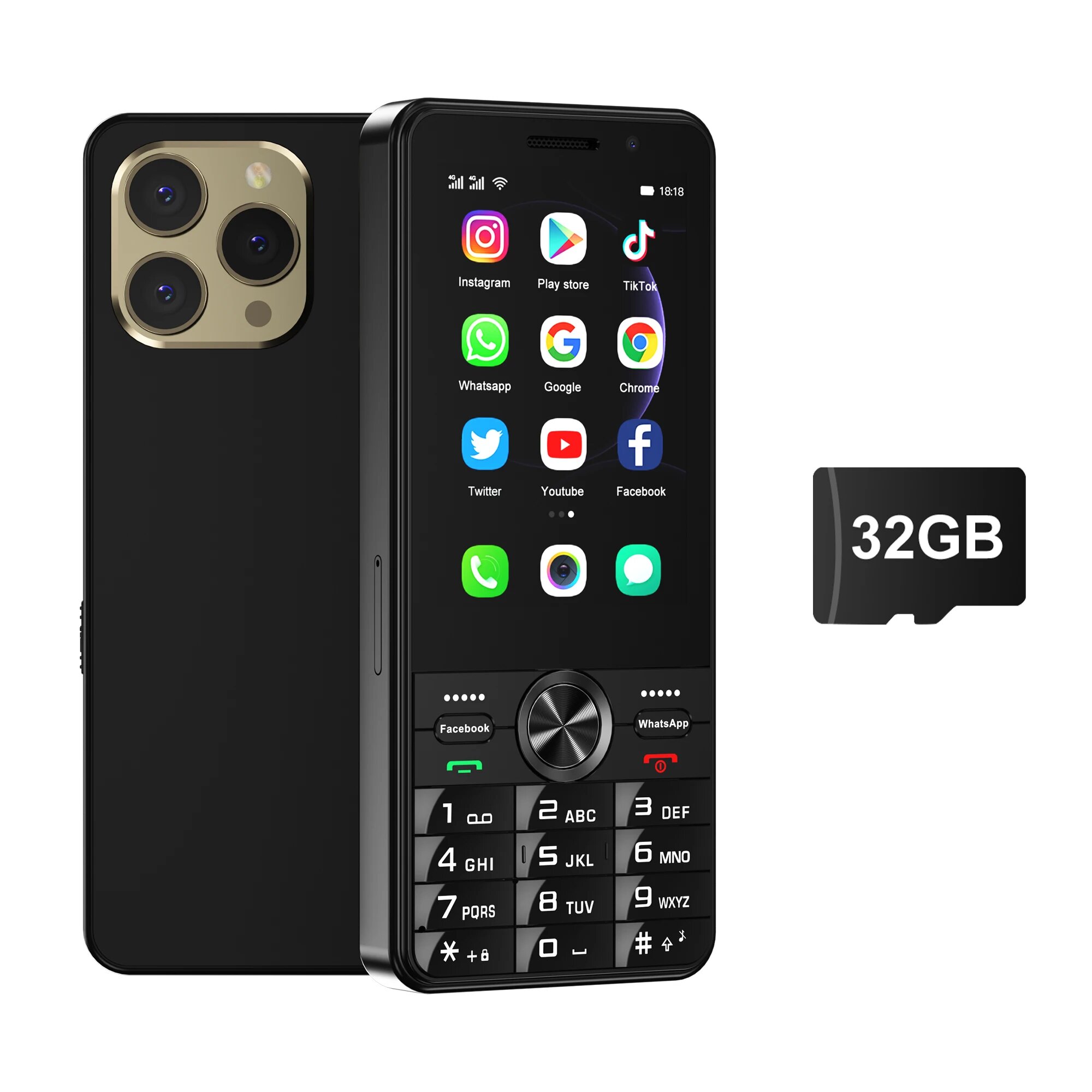 Смартфон SERVO F24 PRO 4G с кнопками, Android OS, 2 ГБ+16 ГБ, Play Store, Black N 16GB TF card