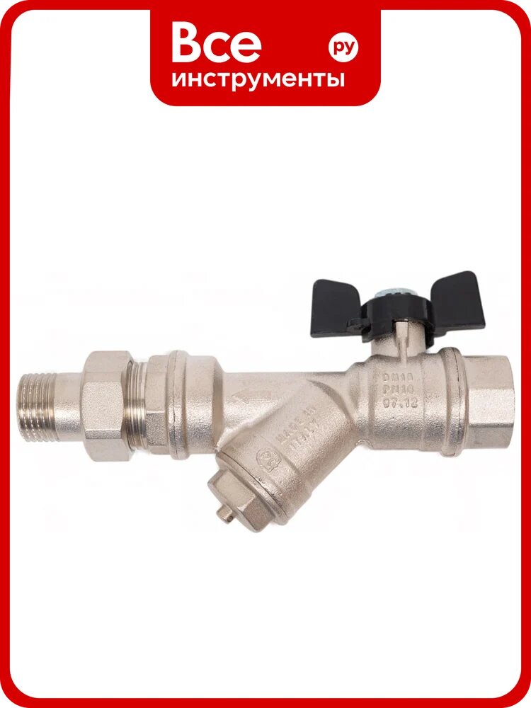 Кран шаровый Bugatti с фильтром Rp1/2" x G1/2" DN15 PN20, латунный никелированный, горячего и холодного водоснабжения