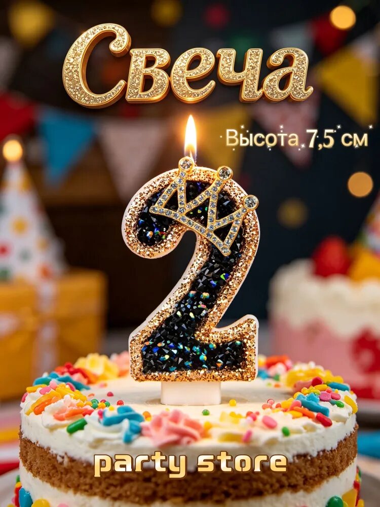 Свечи для торта цифра 2 "Без отдушки", 7.5 см