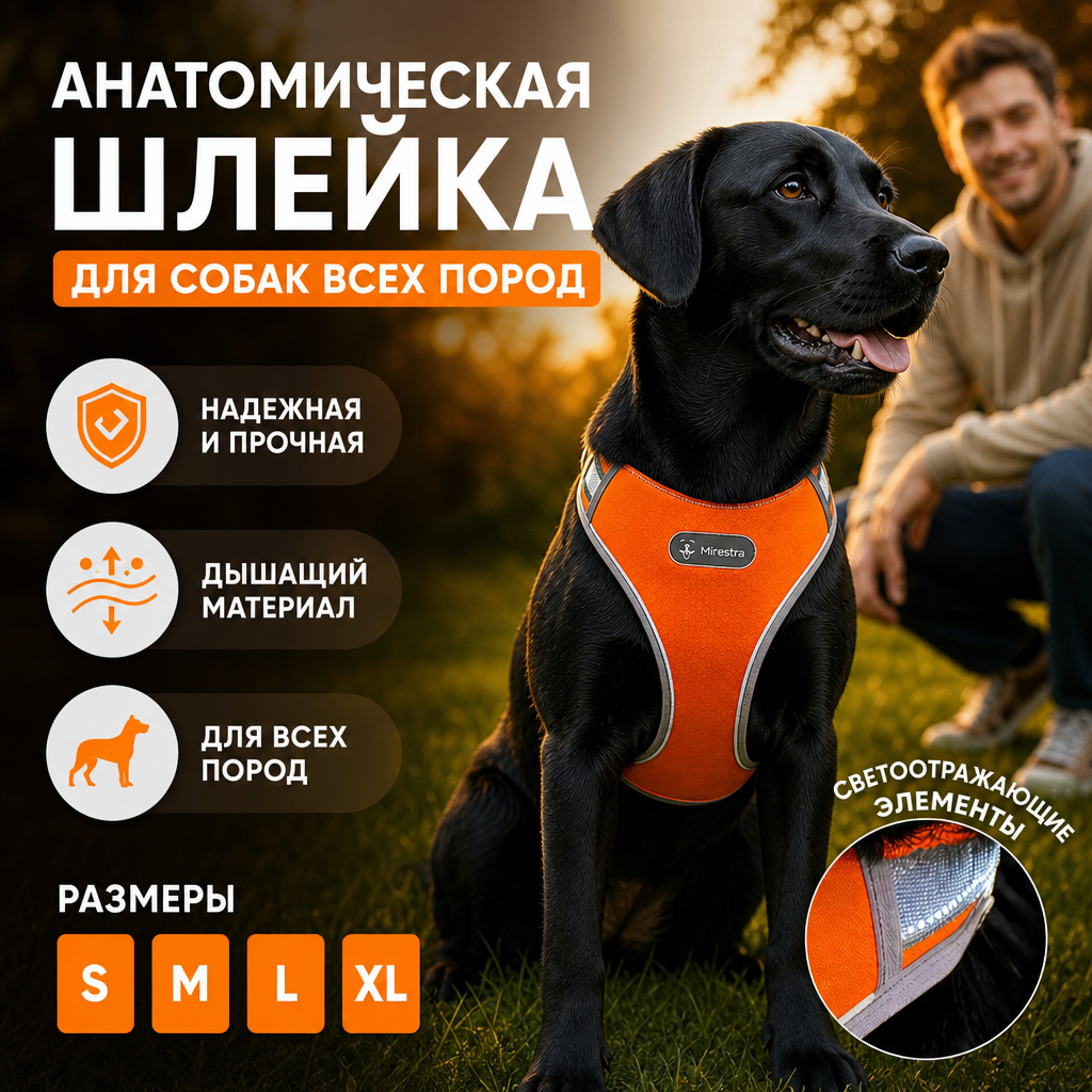 Регулируемая шлейка для собак, регулируемый, светоотражающие элементы, дышащий материал, для прогулок