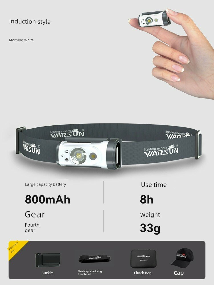 Фонарь-налобник Worsun Candy Xpro Sensor Белый рассвет 3 режима рыбалка комплект с сумкой и кепкой