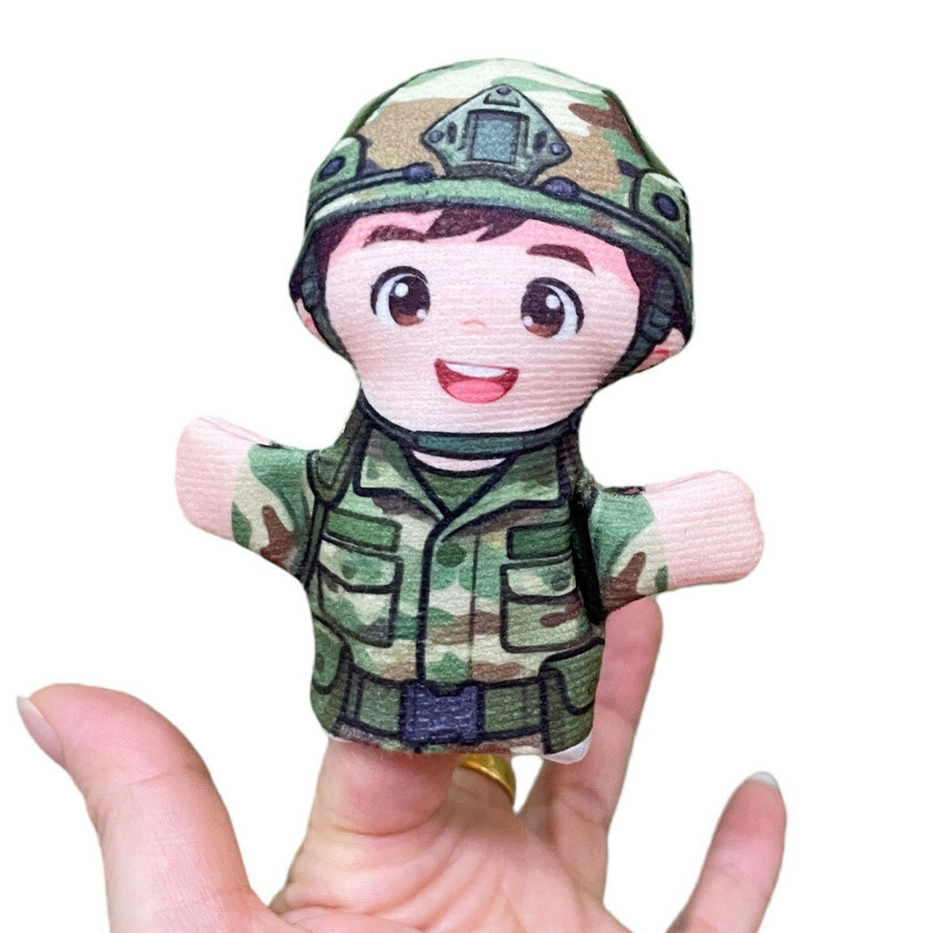 Professional person plush finger puppet toy with soft pp cotton for kids play and collectible items mini soldier