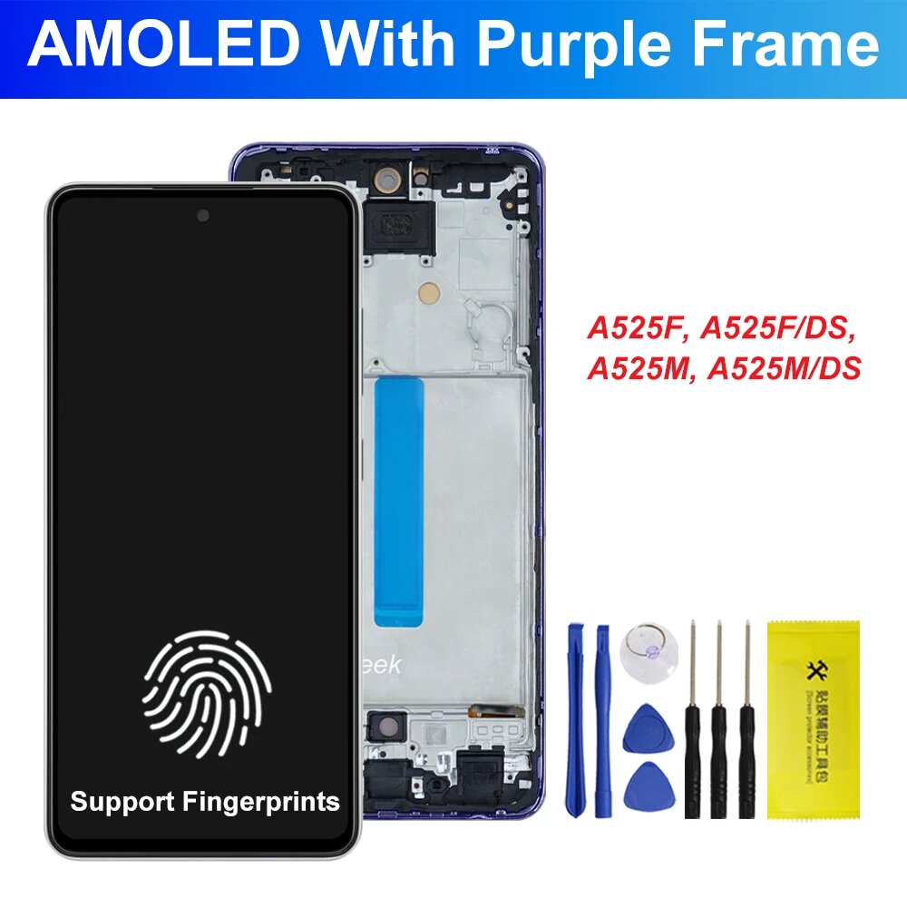 A52 A525F A525F/DS AMOLED-экран с рамкой для Samsung Galaxy A52 ЖК-дисплей с сенсорным экраном, цифровая замена