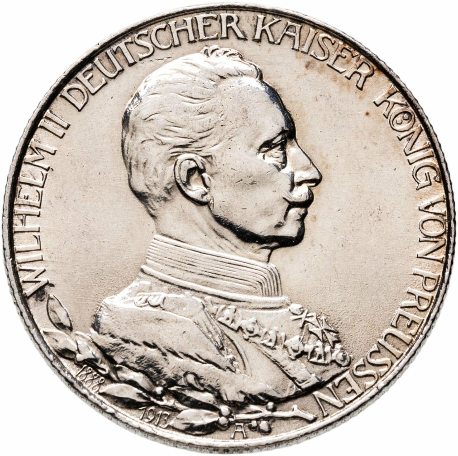 Германия Империя, Пруссия 2 марки mark 1913 "25 лет правлению Вильгельма II", Серебро 900, в сохранности AU