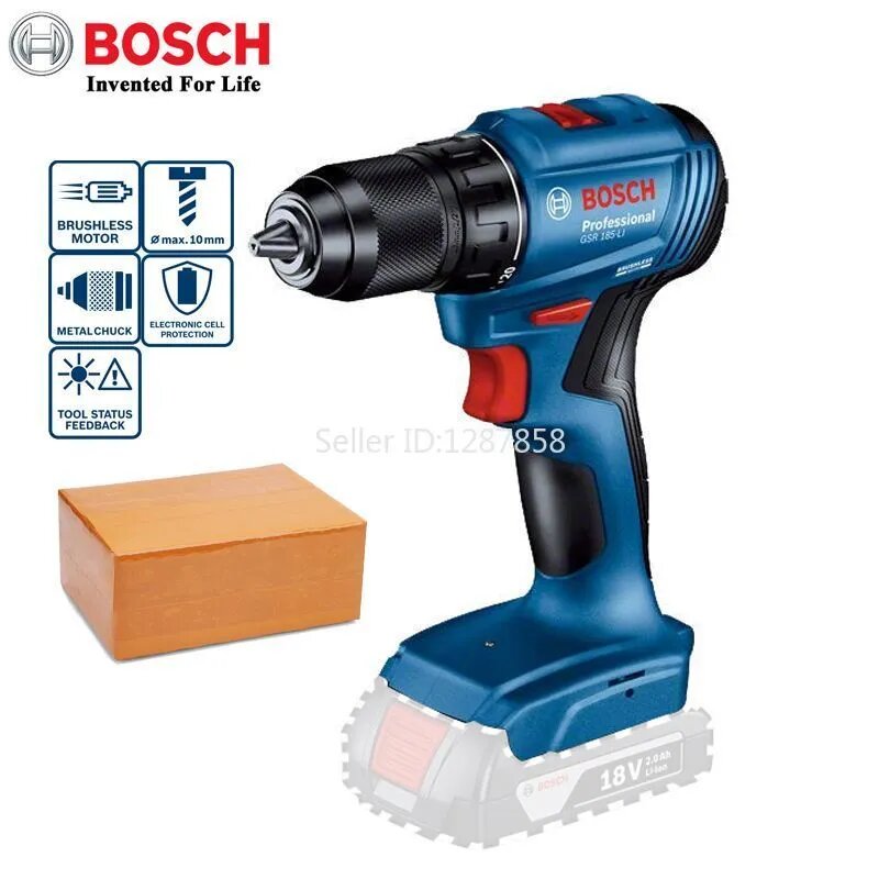 Дрель-шуруповерт Bosch GSR 185-LI Solo , От аккумулятора, 18 В, Бесщеточный,50 Нм, 0 АКБ