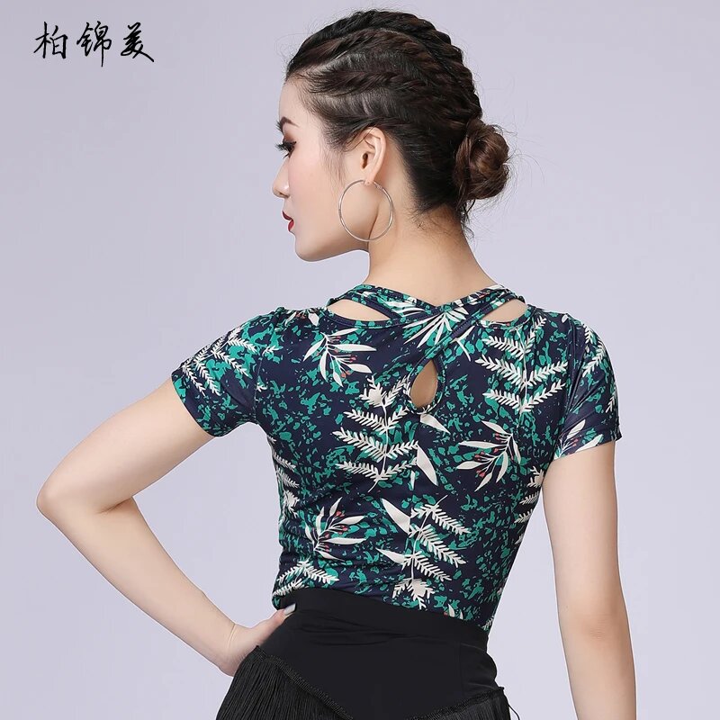 Топ для латиноамериканских танцев, green flower top, 4XL