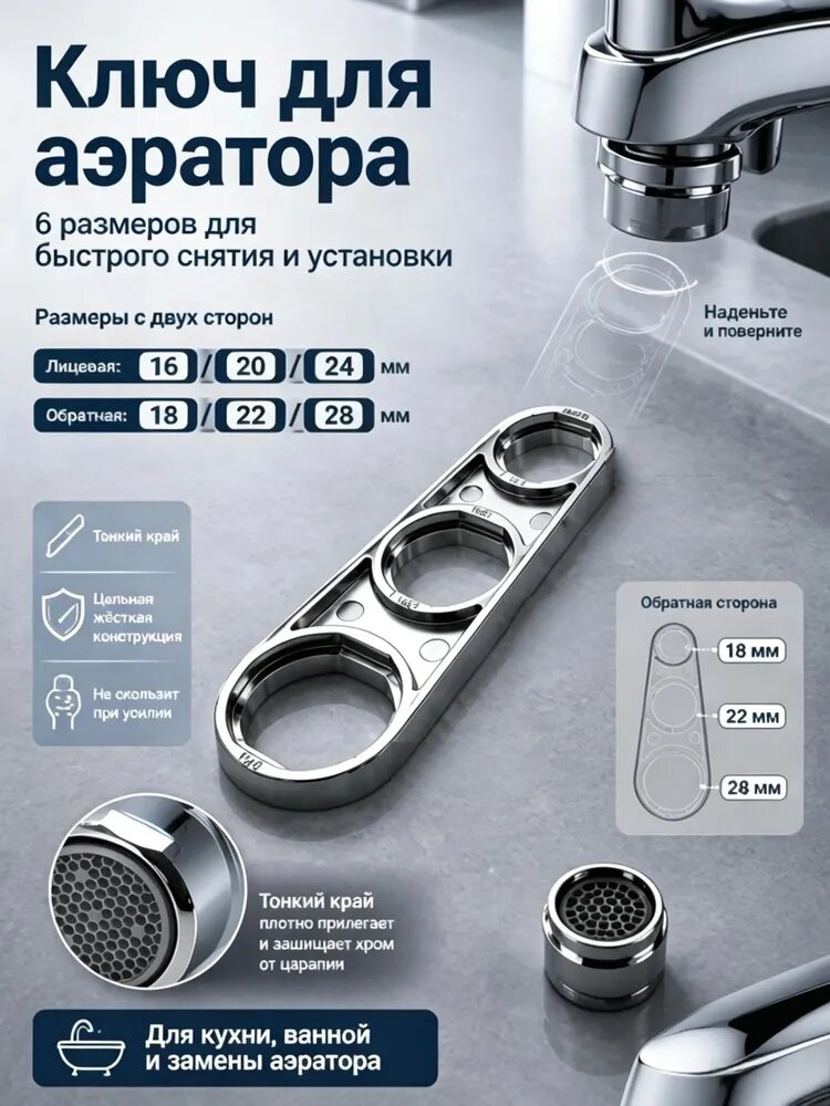 Ключ для аэратора смесителя многофункциональный съемник для кухни и ванной, сантехнический инструмент для снятия и замены насадки без царапин, кран, аэратор для смесителя