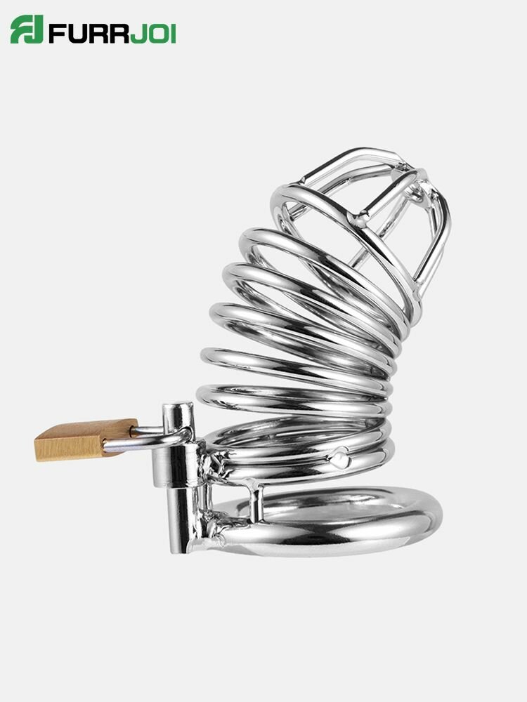 Furrjoi Металлическая клетка воздержания Metal Chastity Cage, два цвета серебристый/черный, 3 сменных кольца 40/45/50 мм, замок с ключами в комплекте