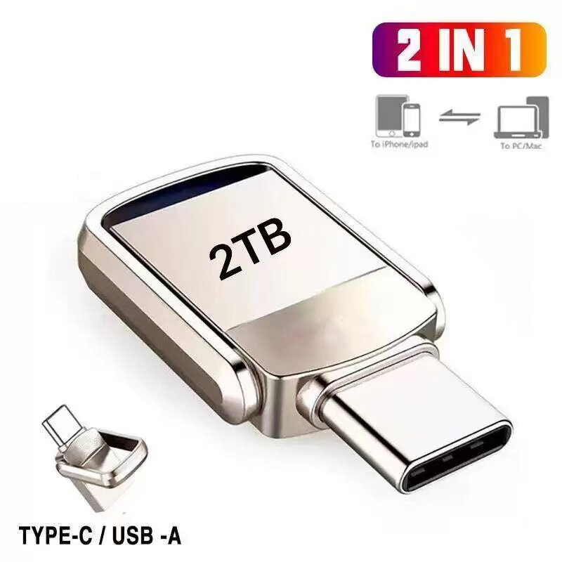Накопитель USB OTG Type C, 2 TB, скорость до 100MB/s, серебристый