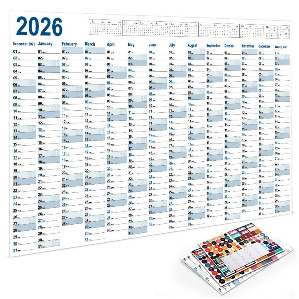 Календарь настенный на 2026 год, Календарь с синим плакатом