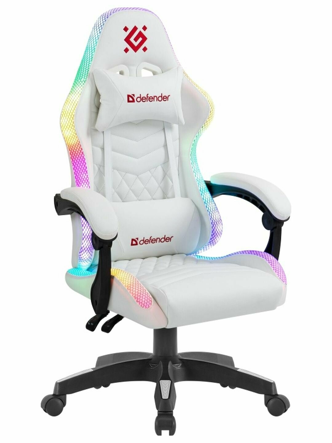 Kресло игровое DEFENDER Core, с RGB-подсветкой, экокожа, белый (64048)