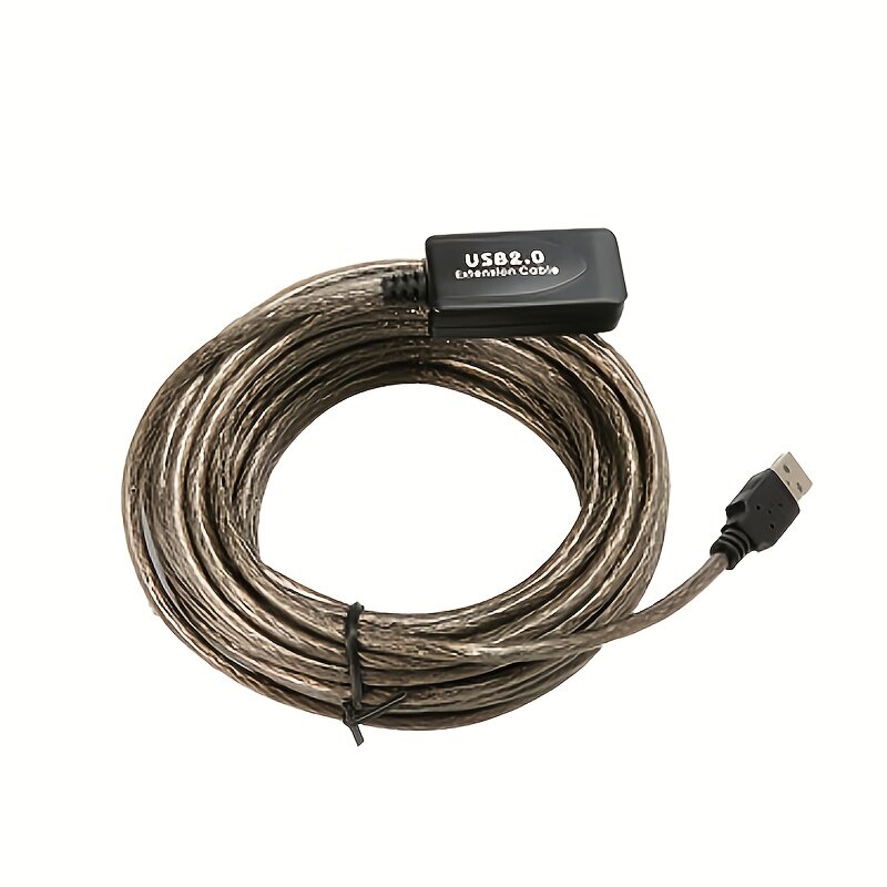 Активный высокоскоростной USB 2.0 удлинительный кабель 5 м, черный, с оплеткой, разъемы папа-мама, с чипом питания