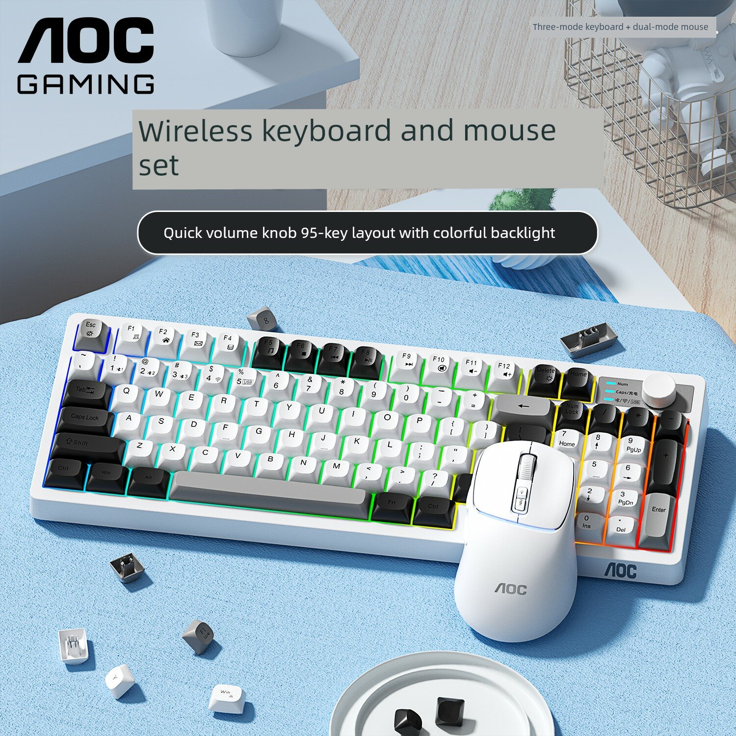 AOC GK220 набор беспроводная клавиатура + мышь с ковриком, цвет дымчато-серый