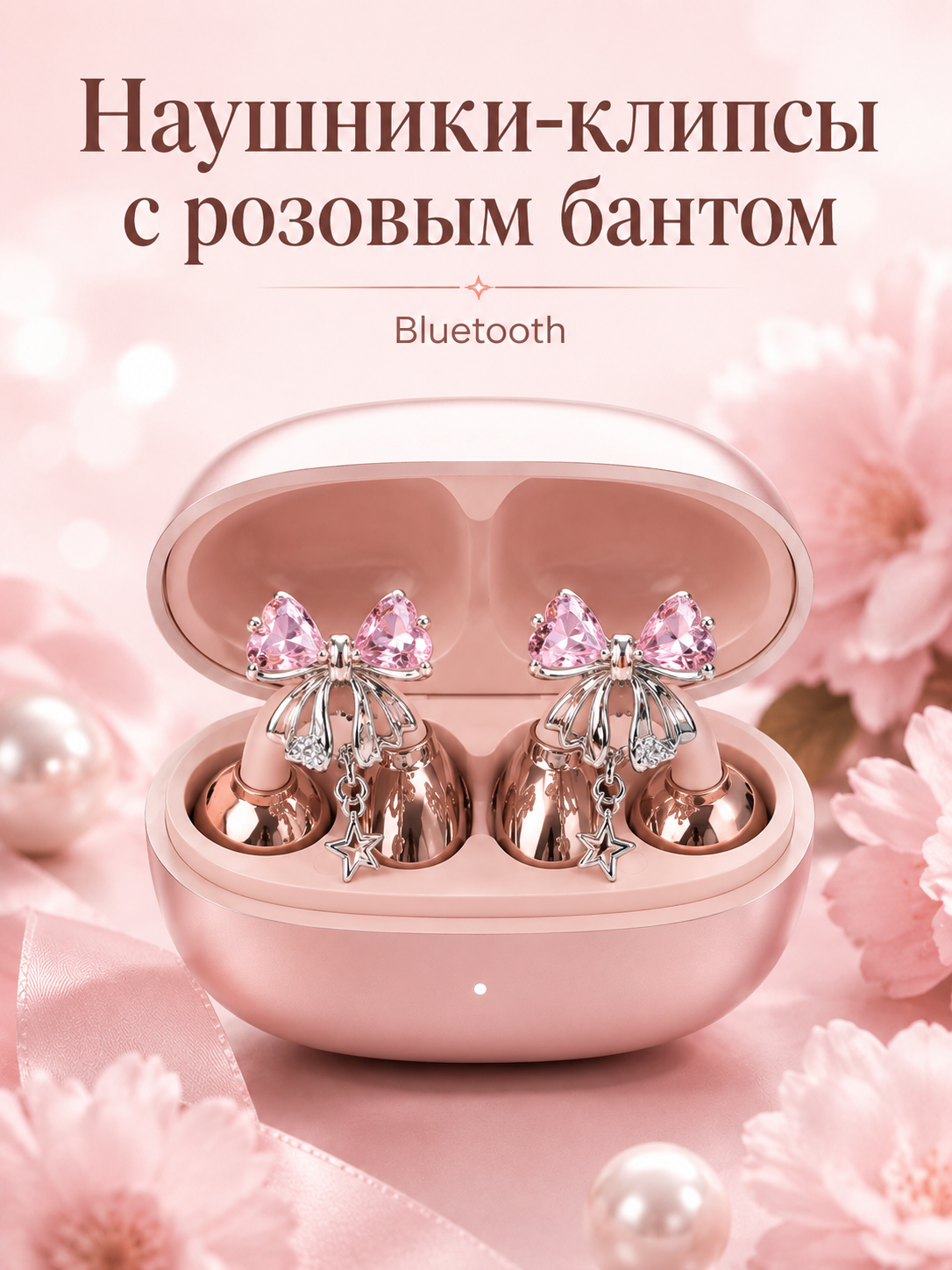 Беспроводные наушники-клипсы Бабочки Bluetooth, розовые серьги-наушники для девочки, подарок девушке