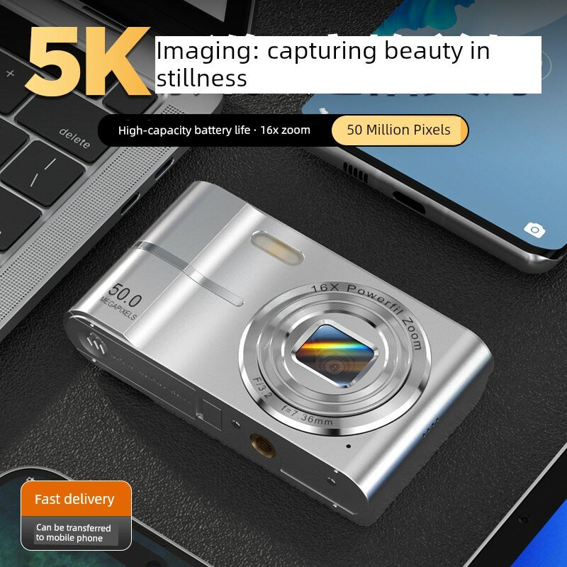 Компактный цифровой фотоаппарат с автофокусом AF в цвете звездного серебра с картой памяти 64 ГБ
