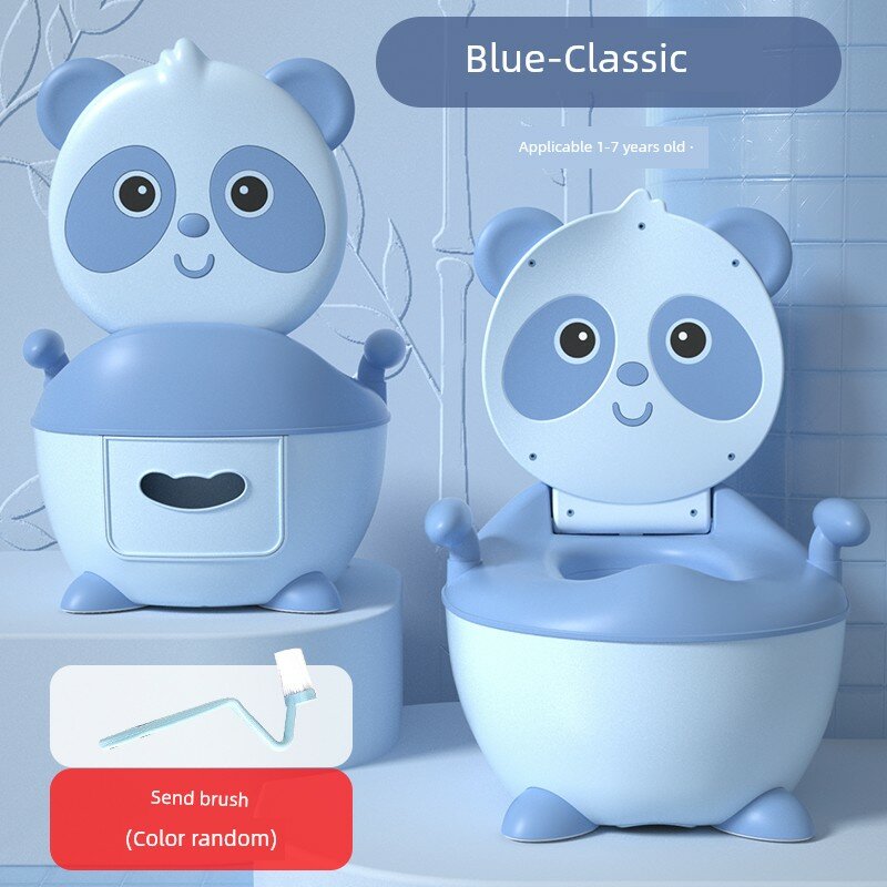 Синий классический детский унитаз с щеткой, подходит для детей 1-6 лет