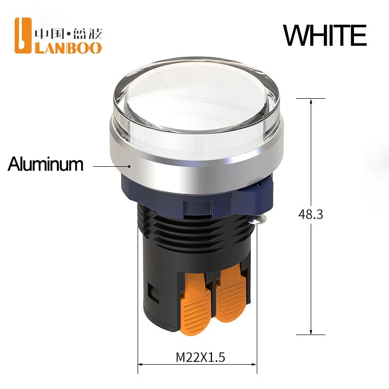 Сигнальная лампа LANBOO LB22SA1 металлическая 220В Белый, Metal-flat-white, 220V