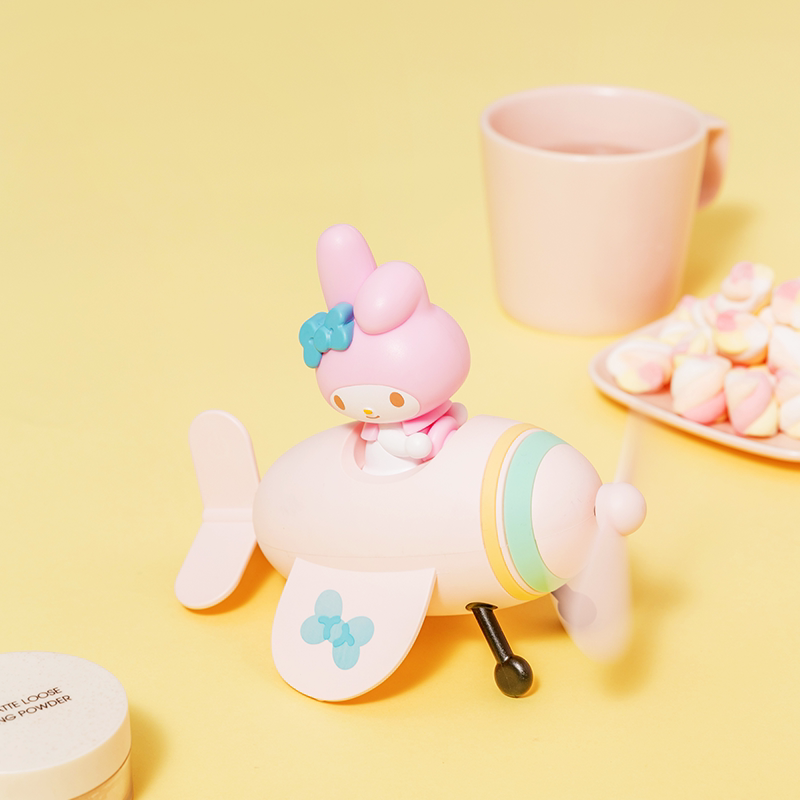 Мини-вентилятор Miniso Sanrio в форме самолета Cinnamoroll, портативный, милый, перезаряжаемый, настольный