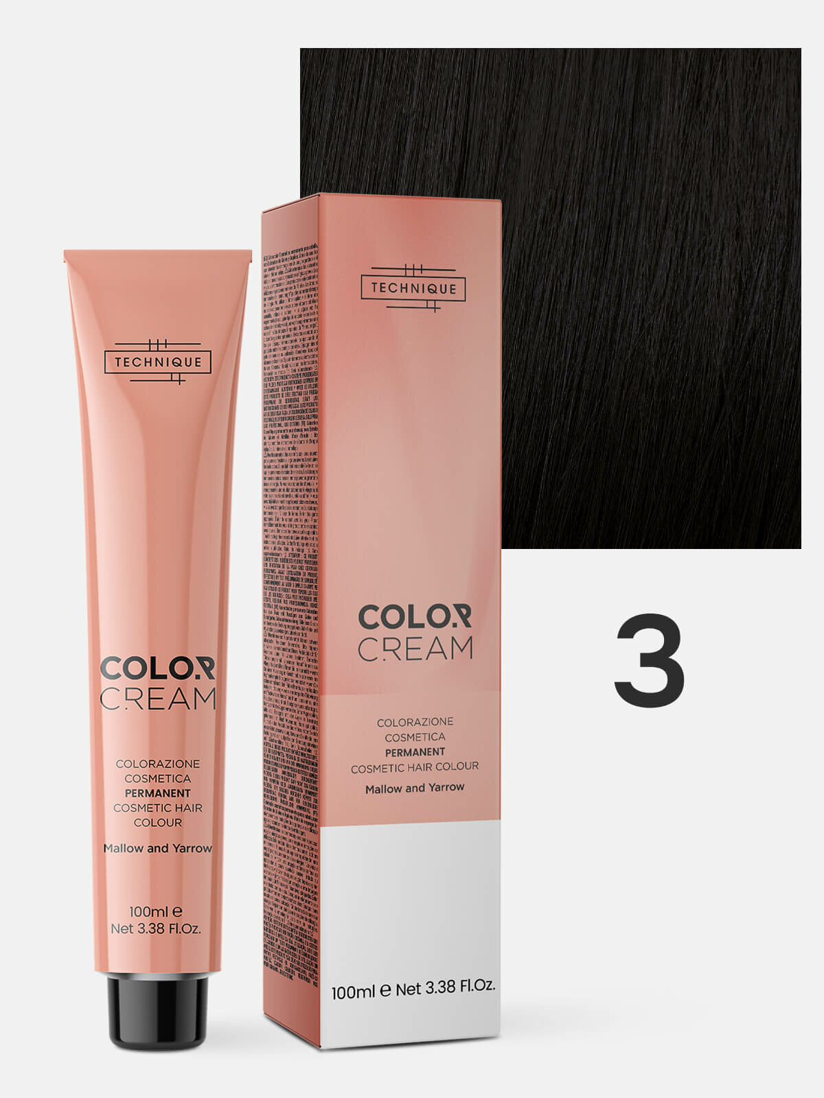 Крем - краска для волос профессиональная Technique Color Cream Permanent Cosmetic Hair Colour 3 Темный каштановый, 100 мл