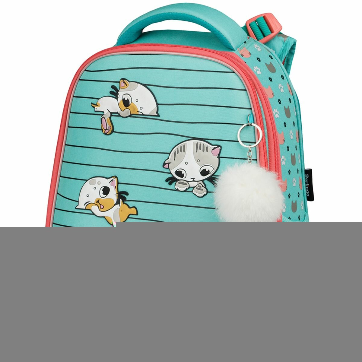 Ранец школьный Berlingo Expert Max "Kittens green" 37x28x16см, 2 отделения, анатомическая спинка, дождевик в комплекте (RU07134G)