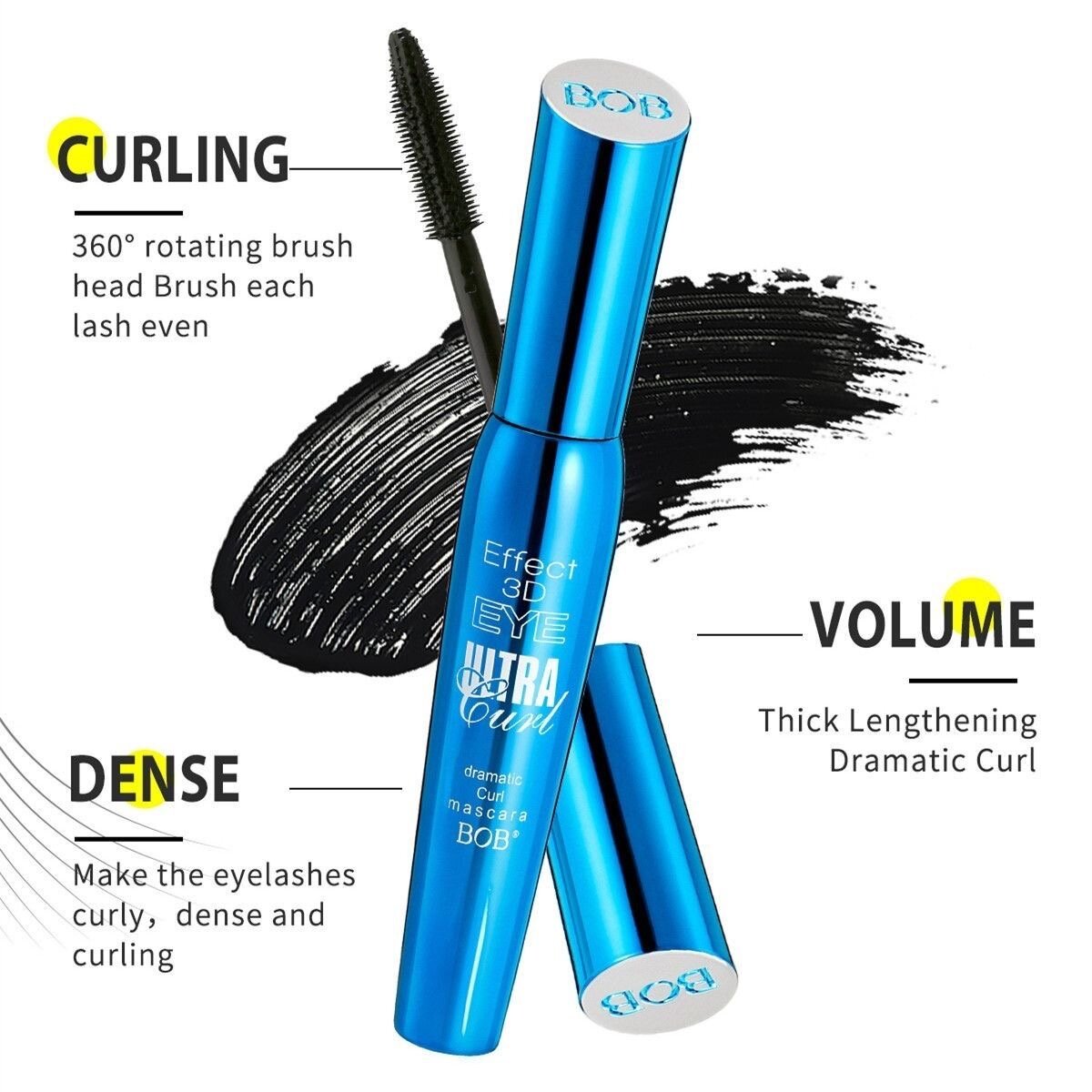 Тушь для ресниц BOB 3D Ultra Curl, объем, удлинение, подкручивание, водостойкая, не смазывается 24 часа