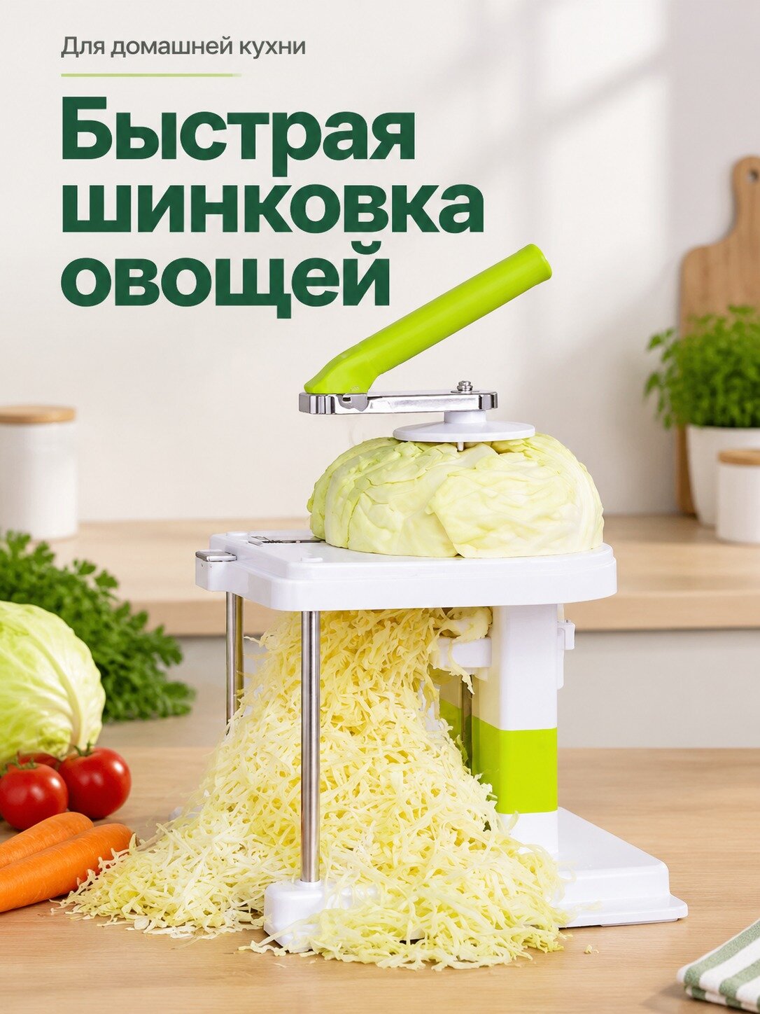 Ручная овощерезка для капусты с тремя сменными ножами, белая