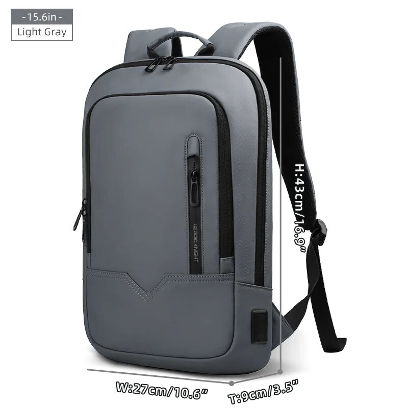 Мужской Деловой Рюкзак Heroic Knight Slim, Водонепроницаемый, Многофункциональный, Light Grey 15.6