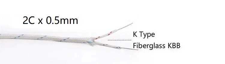Термопара K Type, 2x0.5mm, Fiberglass KBB, 5m