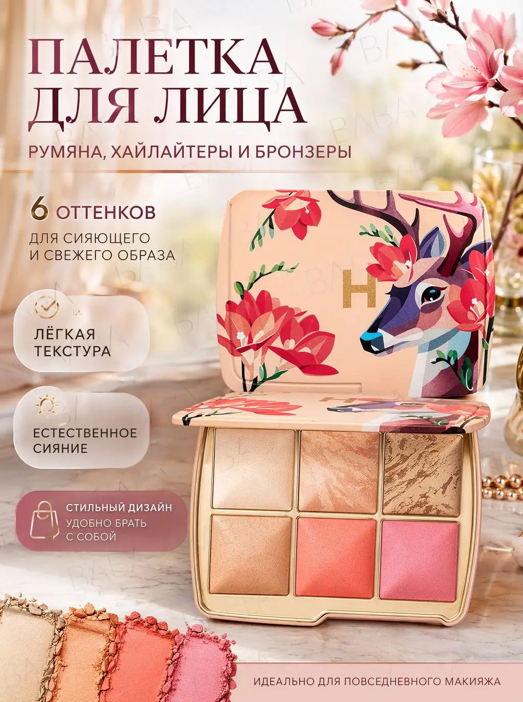 Палитра для лица Hourglass Ambient Lighting Palette 2025, румяна, хайлайтер, контурную - Deer