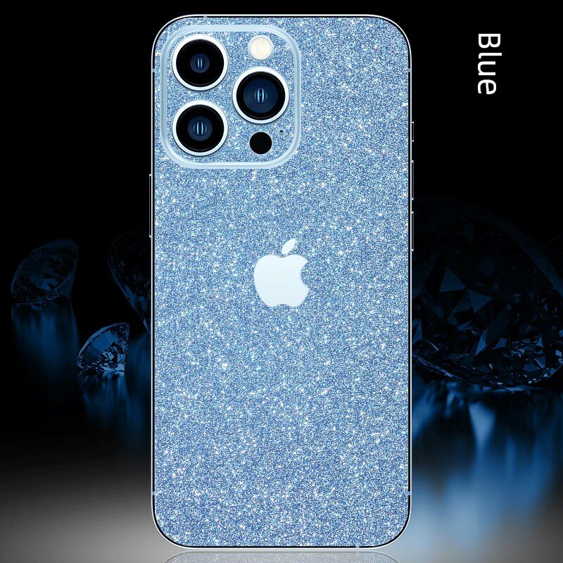 Защитное стекло для iPhone 16 Plus с блестящим узором и сверкающими камнями в голубом цвете