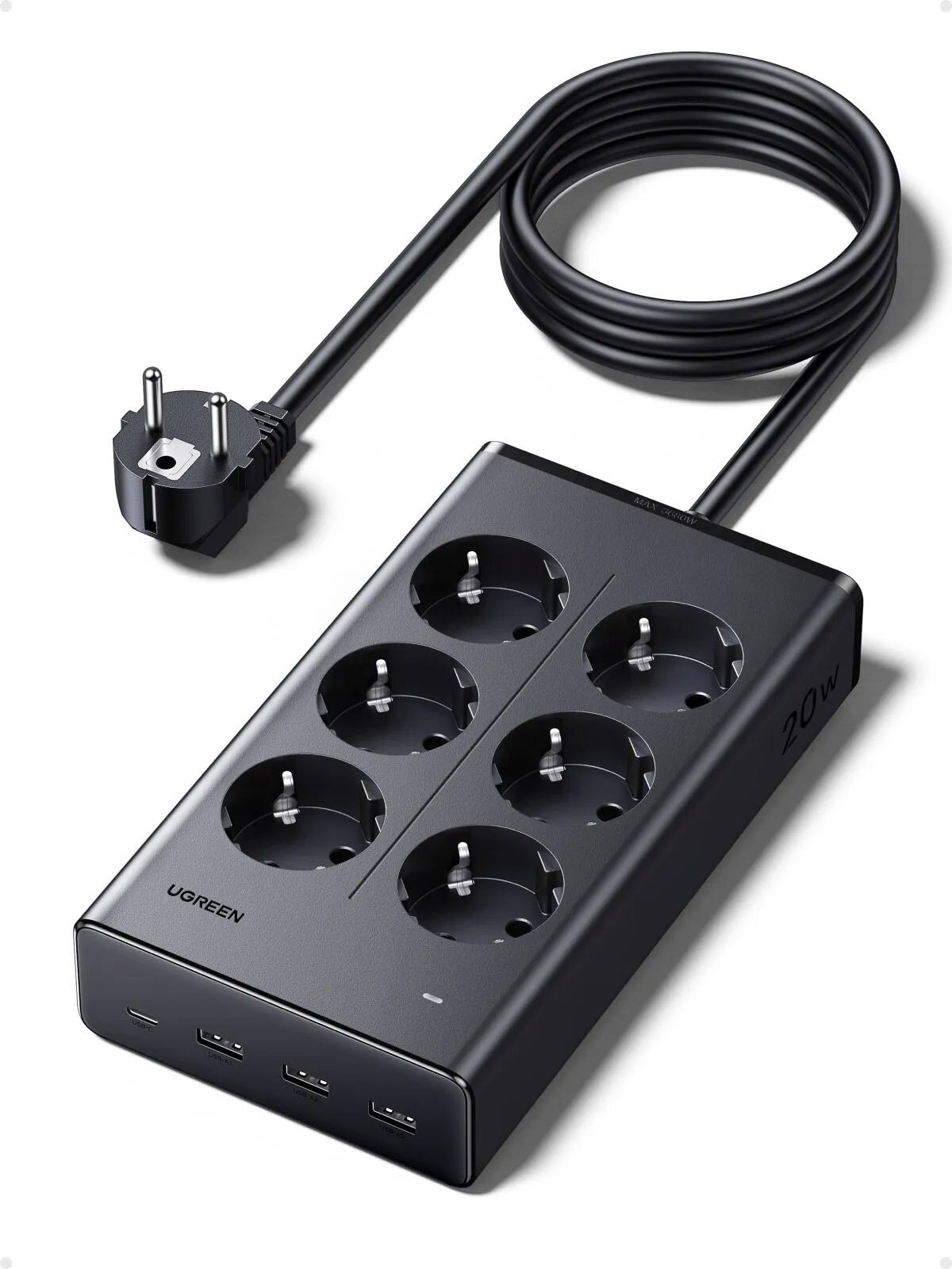 Удлинитель UGREEN S622 (75141) 20W 6-Outlet With USB-C 3*USB-A Power Strip. черный 75141_