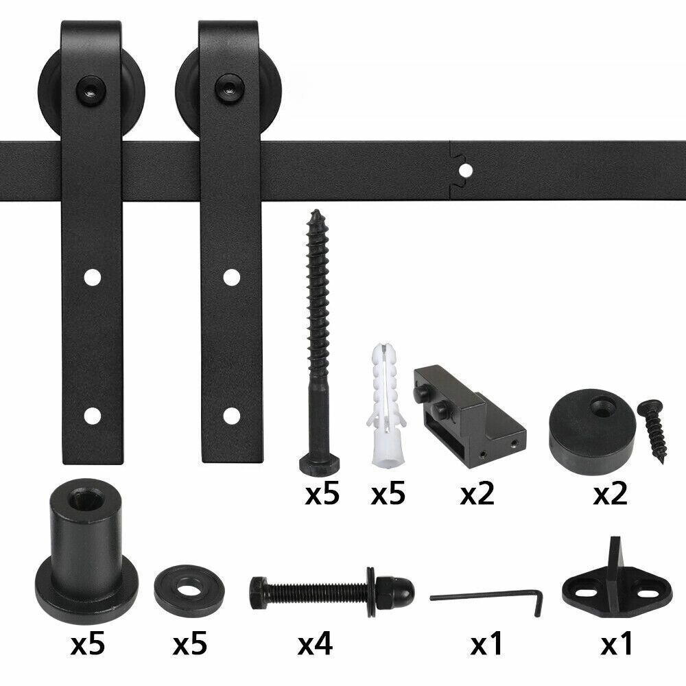 Раздвижная система-200cm Комплект фурнитуры дверь J-образный трек с подвесом, Амбарный механизм для подвесной двери с нижним фиксатором в стиле LOFT
