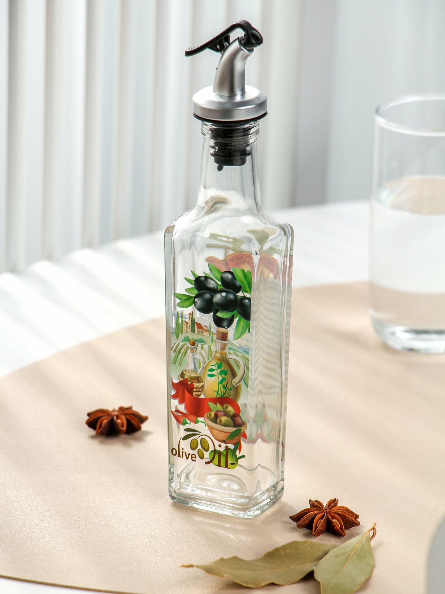 Стеклянная бутылка для масла 200 мл с дозатором, кухонный соусник под уксус и соусы, артикул 626-490