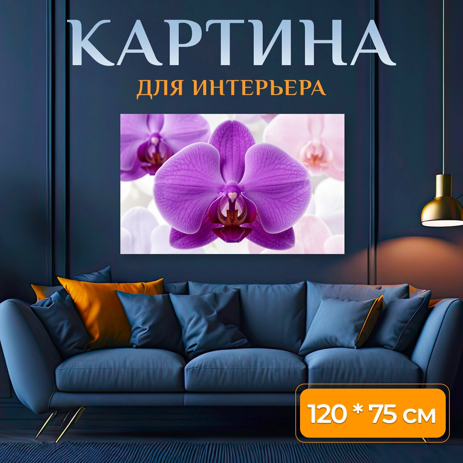 Картина на холсте "Орхидеи в нежных пастельных тонах. Крупные цветы орхидеи фаленопсис в лилово-розовой и белой гамме, мягкий размытый фон." на подрамнике 120х75 см. для интерьера