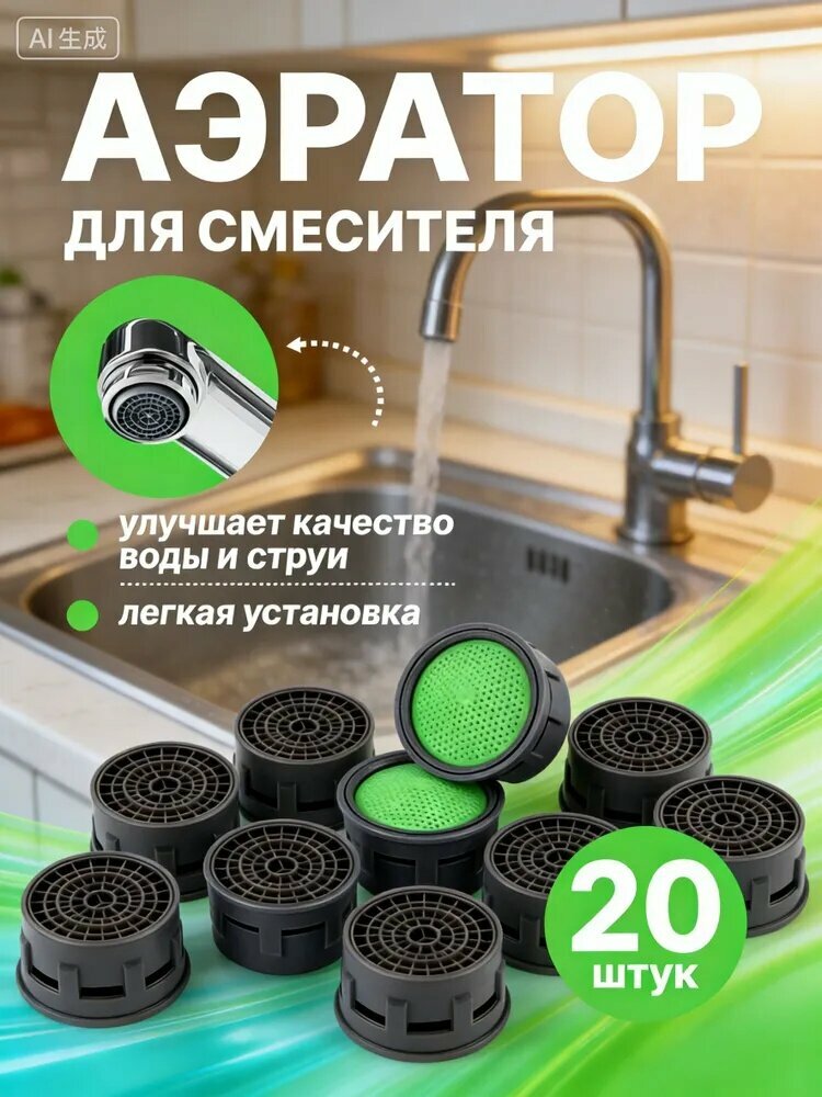 Аэратор насадка на кран для воды, 20 штук (Серый)