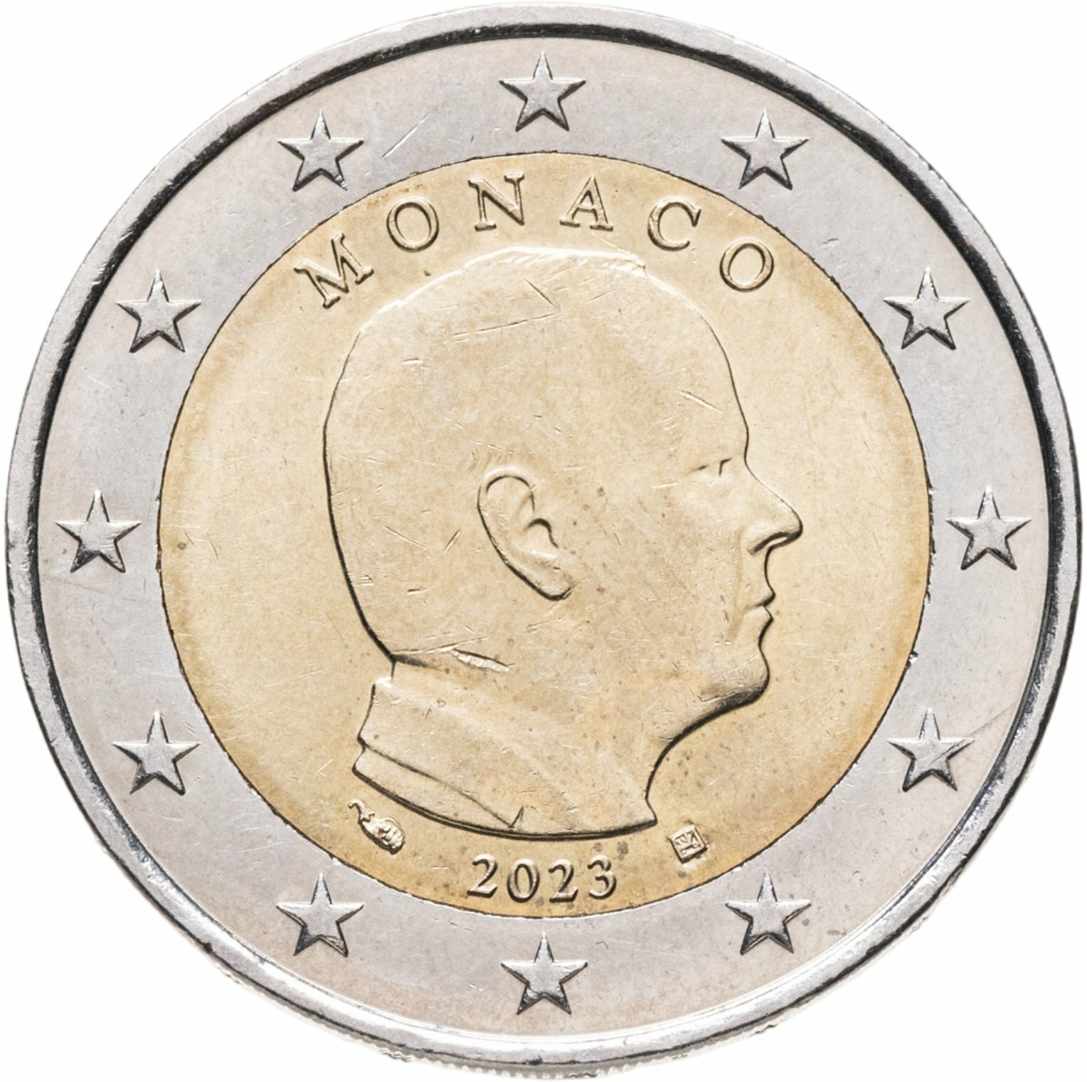 Монако 2 евро 2023, Биметалл, в сохранности AU-UNC