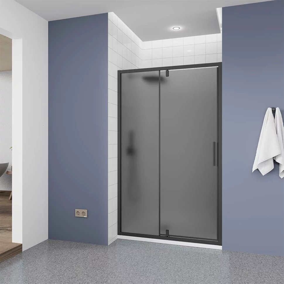 Душевая дверь Veconi Ottimo OP20B-120-12-C9 120 см, профиль черный матовый, стекло тонированное матовое