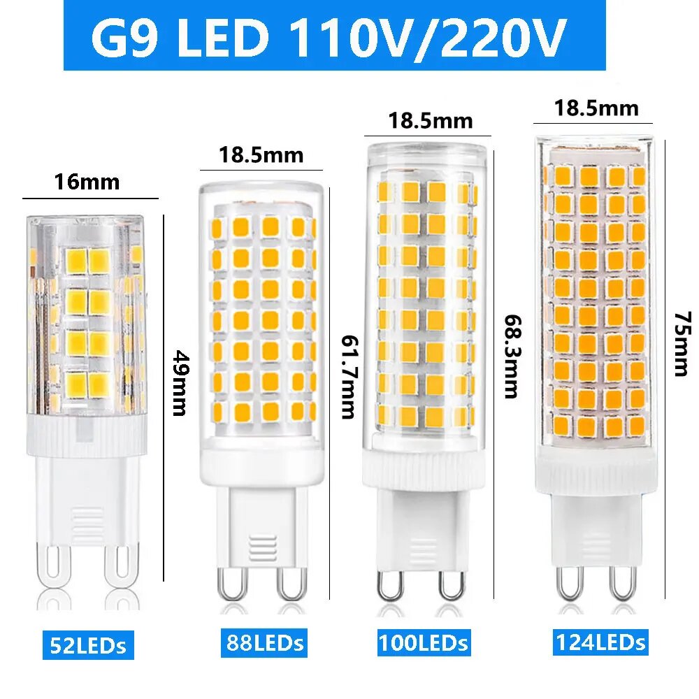 Светодиодная лампа G9 10W 220V, теплый белый свет