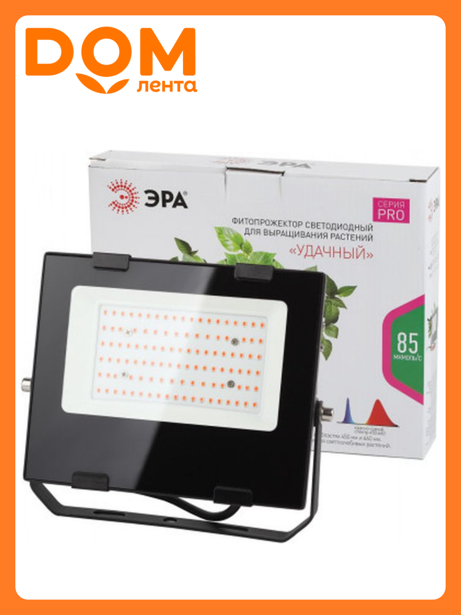 Фитопрожектор ЭРА РОСТ, красно-синий спектр, мощность 50 Вт, IP65, черный